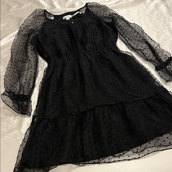 Bar III | Dresses | Bar Iii Black Dress With Sheer Polka Dot Sleeves ...